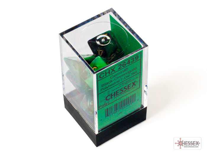 Gemini Black-Green/gold Polyhedral 7-Dice Set – MEXPLAY
